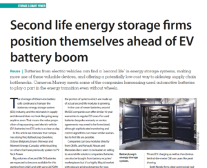 Second life energy storage firms position themselves ahead of EV ...